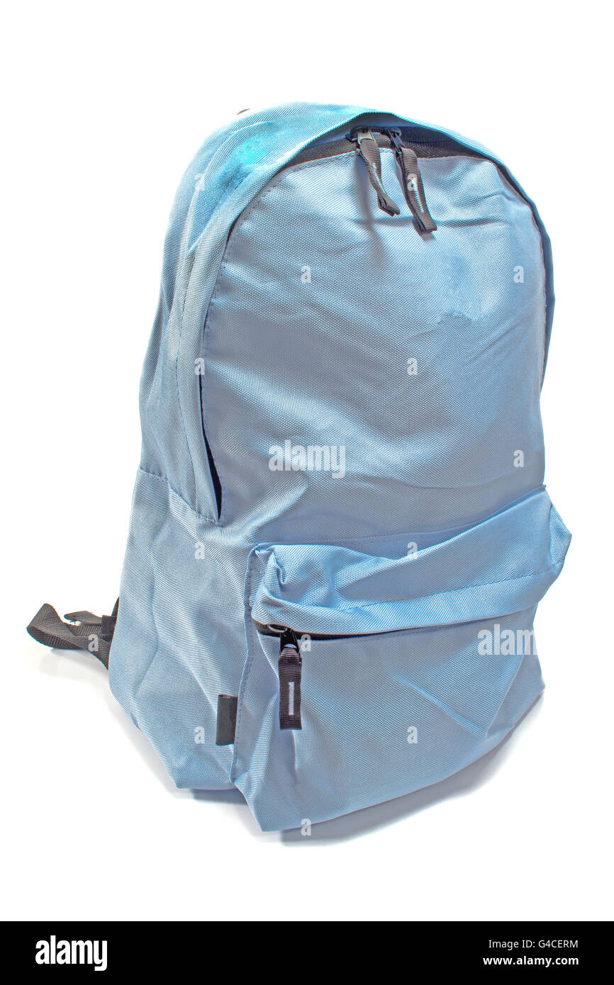 Blue backpack isolated on white Stock Photo - Alamy