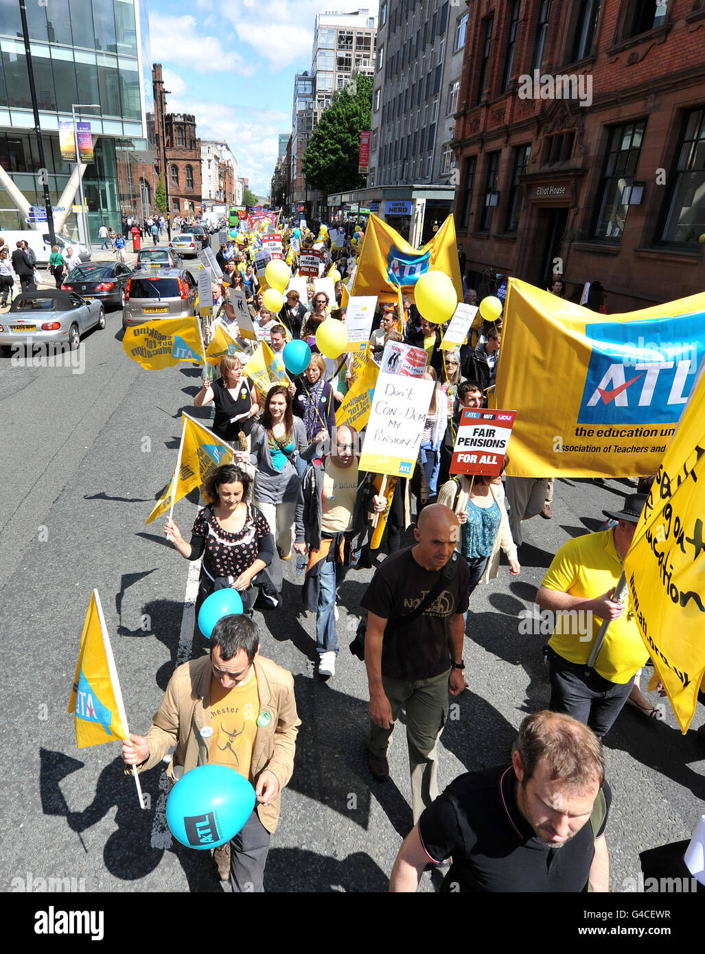 Public sector workers march past down deansgate hi-res stock ...