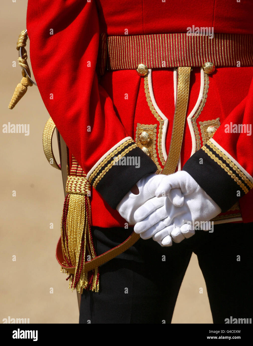 A soldier from the Scots Guards takes part in the Colonel's Review, on ...