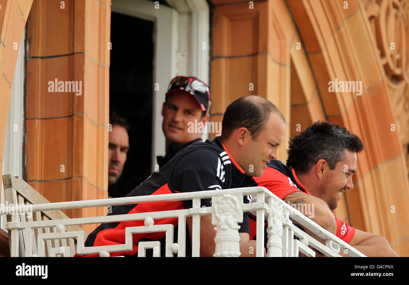 England players (left to right) Andrew Strauss, Jonathon Trott and ...