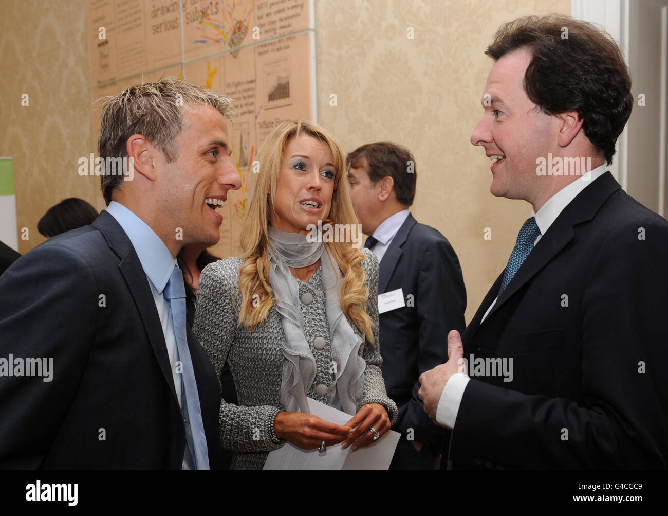 Chancellor George Osborne (right) with Everton footballer Phil Neville ...
