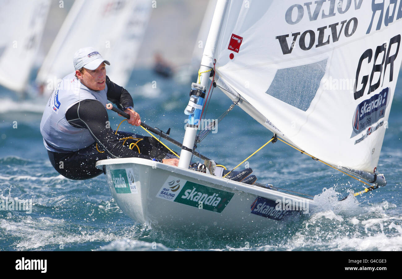 Olympic gold medallist Paul Goodison in action in his Laser dinghy ...