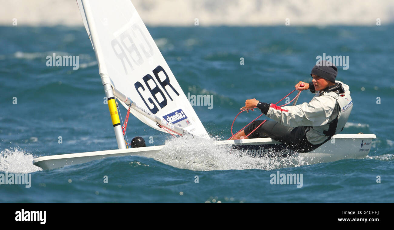 Alison Young competing in the Laser Radial class during day three of ...