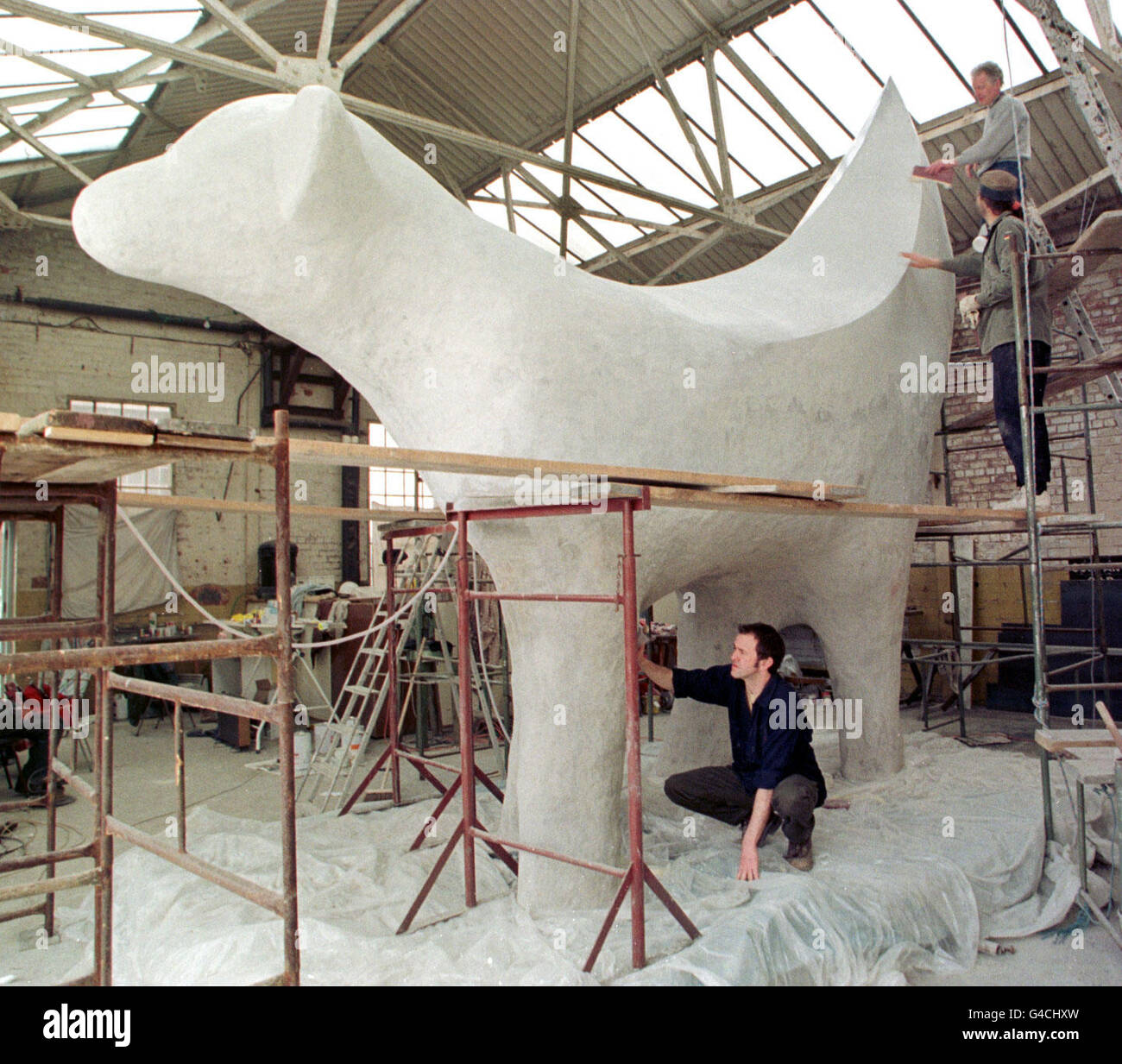 Sculpture Andy Small, works on the Super Lamb Banana statue, in a ...