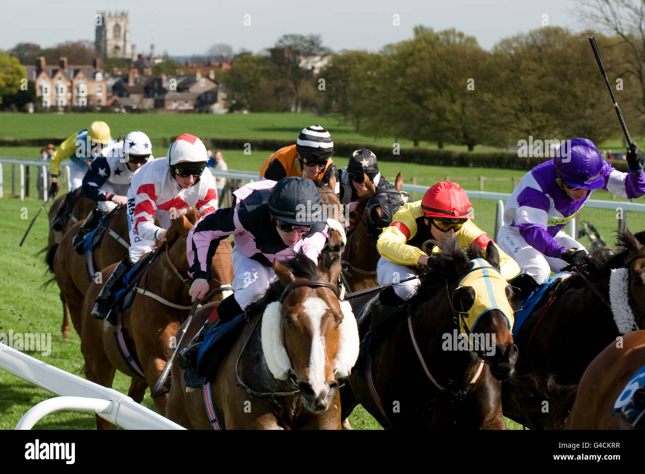 The field race down the home straight during Welcome Back To Beverley ...