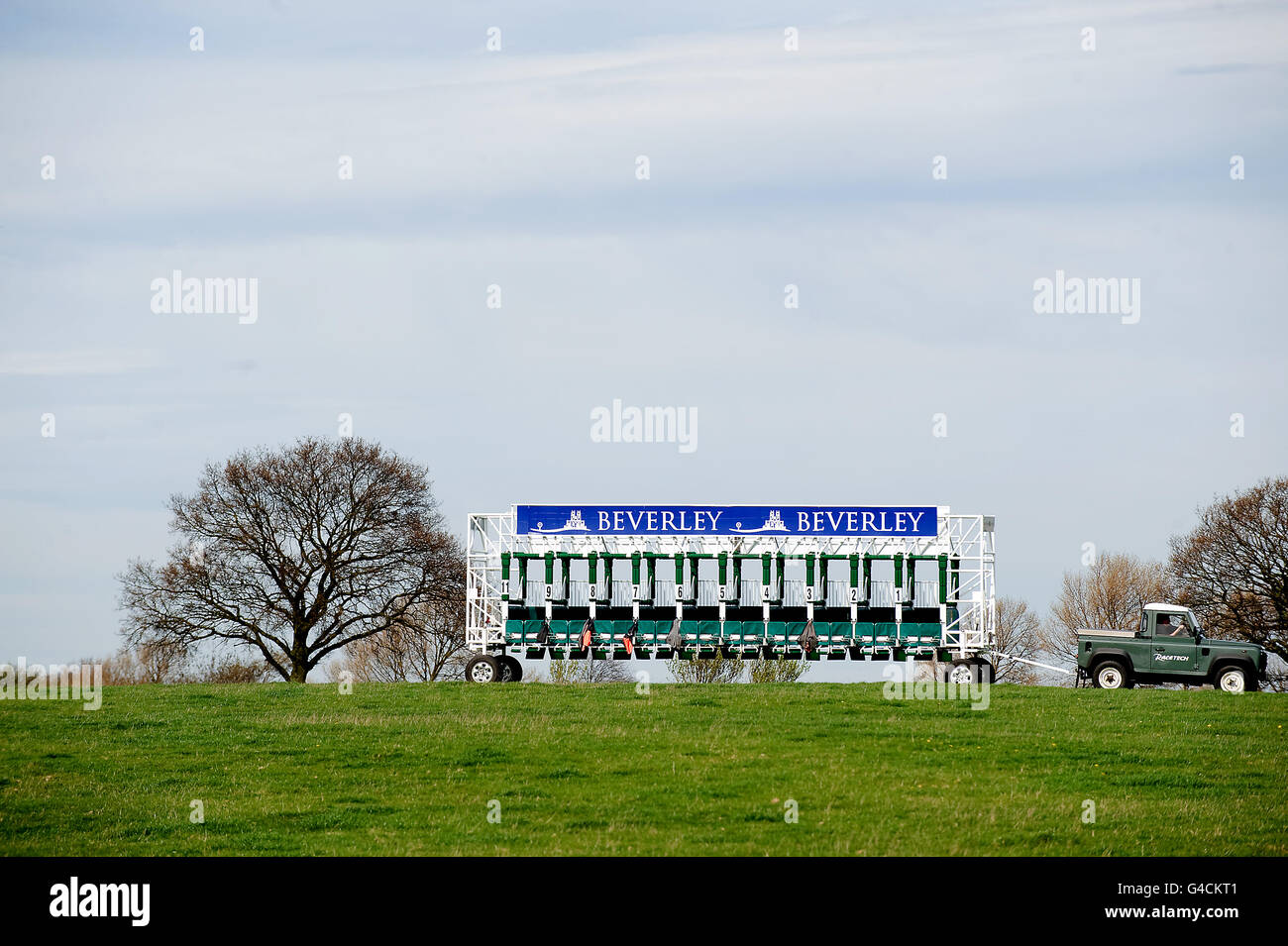 The starting stalls are moved at beverley racecourse hi-res stock ...