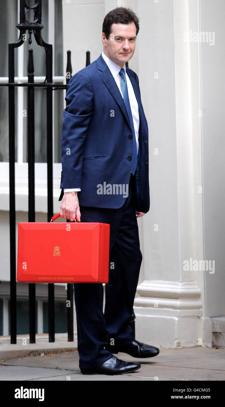 Chancellor george osborne arrives downing street in london hi-res stock ...
