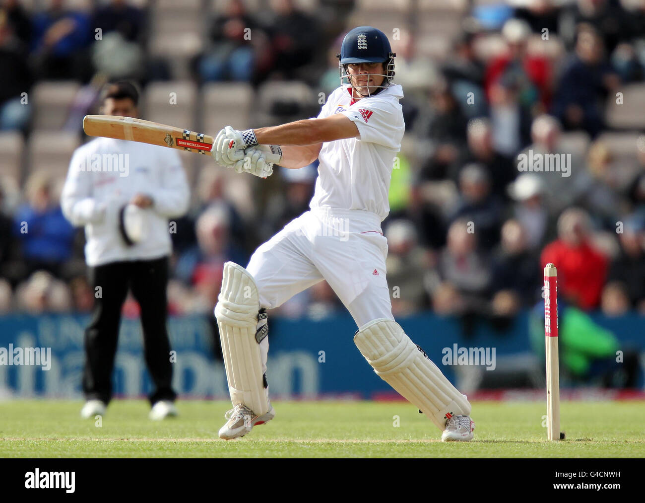 England's Alastair Cook bats during the Third test at the Rose Bowl ...