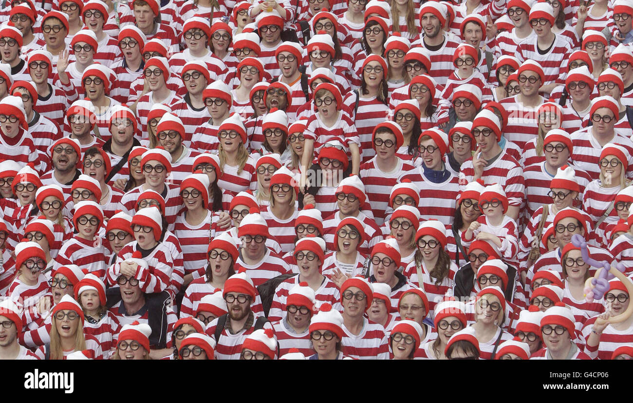 People dressed as the cartoon character Where's Wally in Merrion Square ...