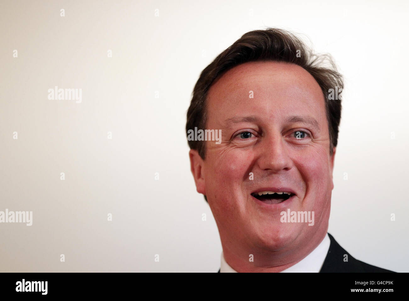 Prime Minister David Cameron speaks to reporters at 10 Downing Street ...