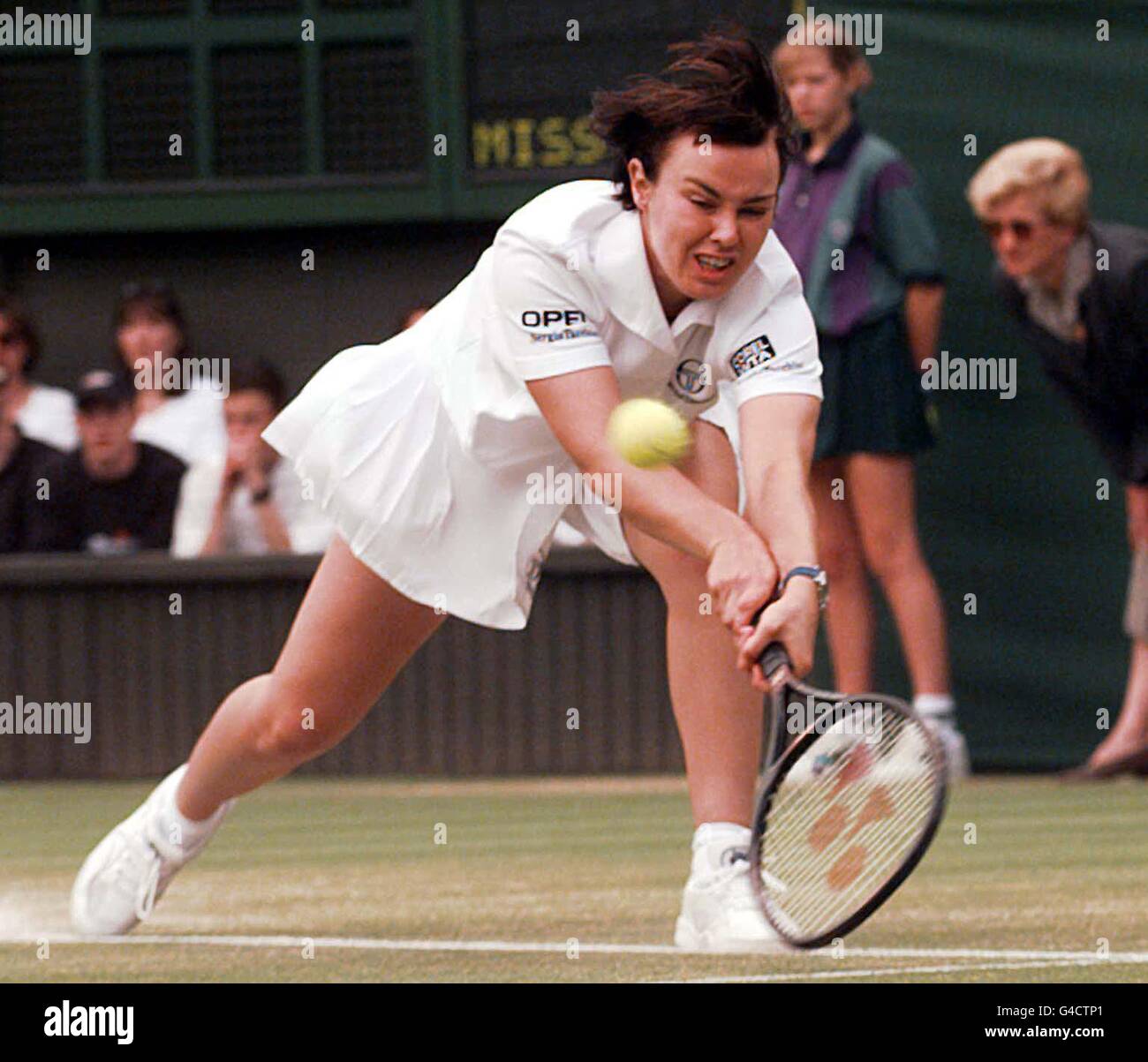 Martina Hingis, reigning Wimbledon Ladies Champion, in action on Centre ...