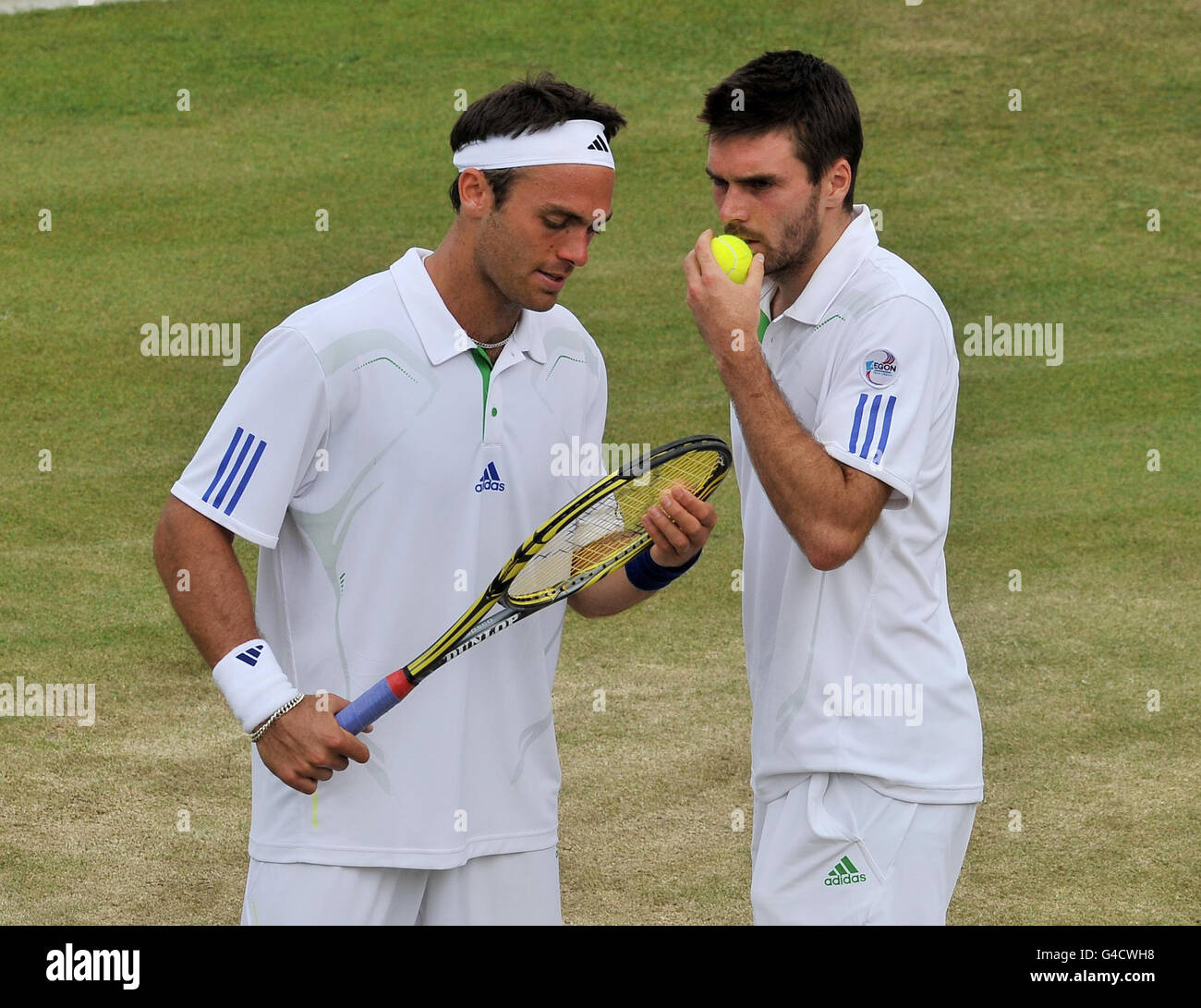 Great Britain's Colin Fleming and Ross Hutchins (left) in their doubles ...
