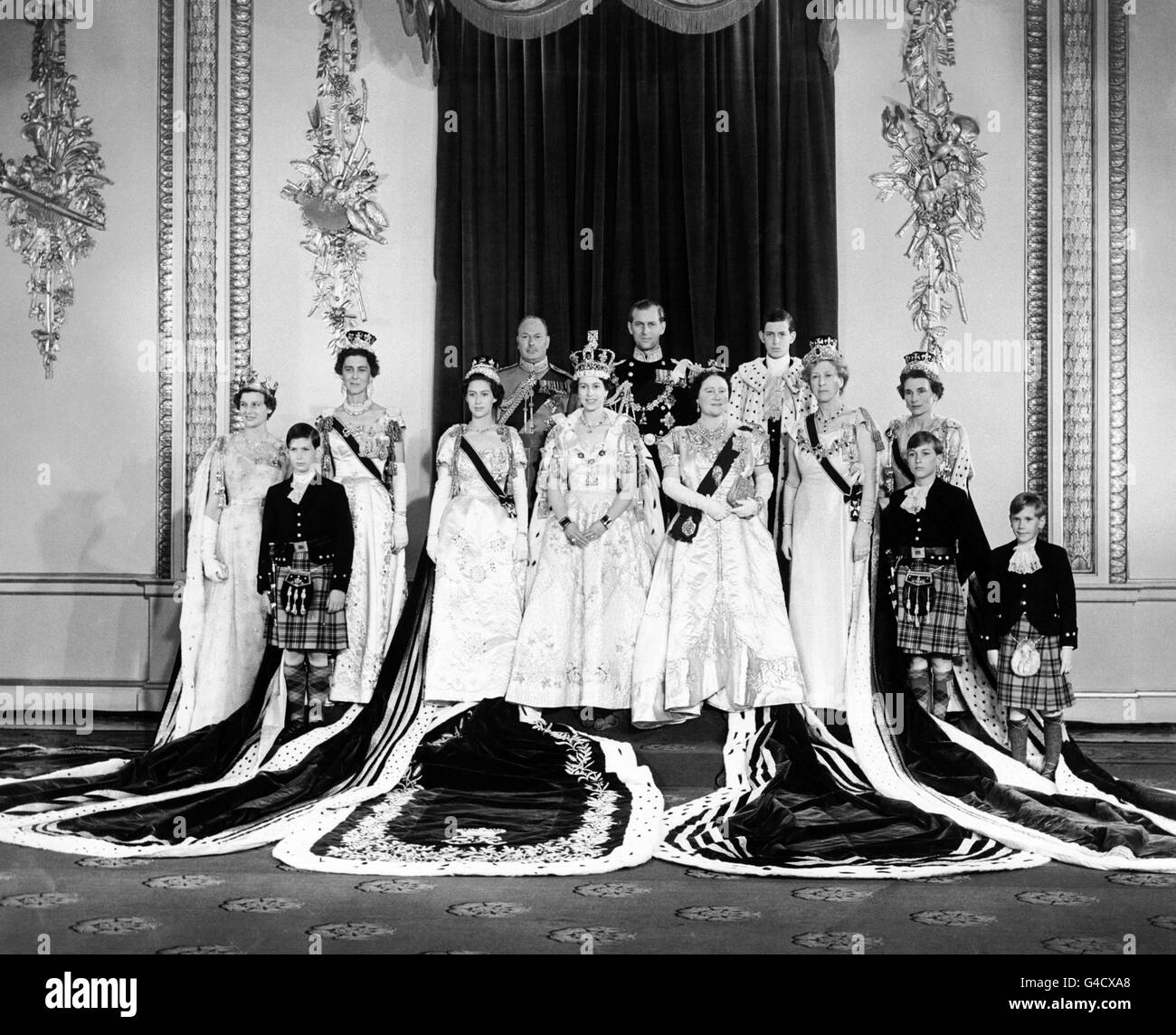 The newly crowned Queen Elizabeth II at Buckingham Palace with other ...