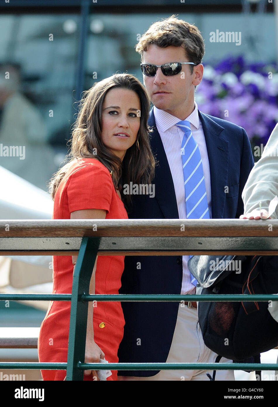 Pippa Middleton and Alex Loudon leave Centre Court during day nine of ...