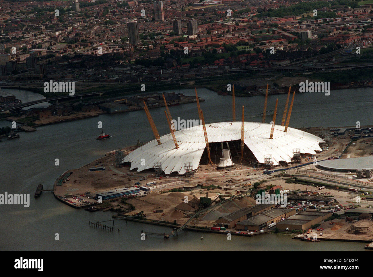 An aerial view of the Millennium Dome in Greenwich after the "topping ...