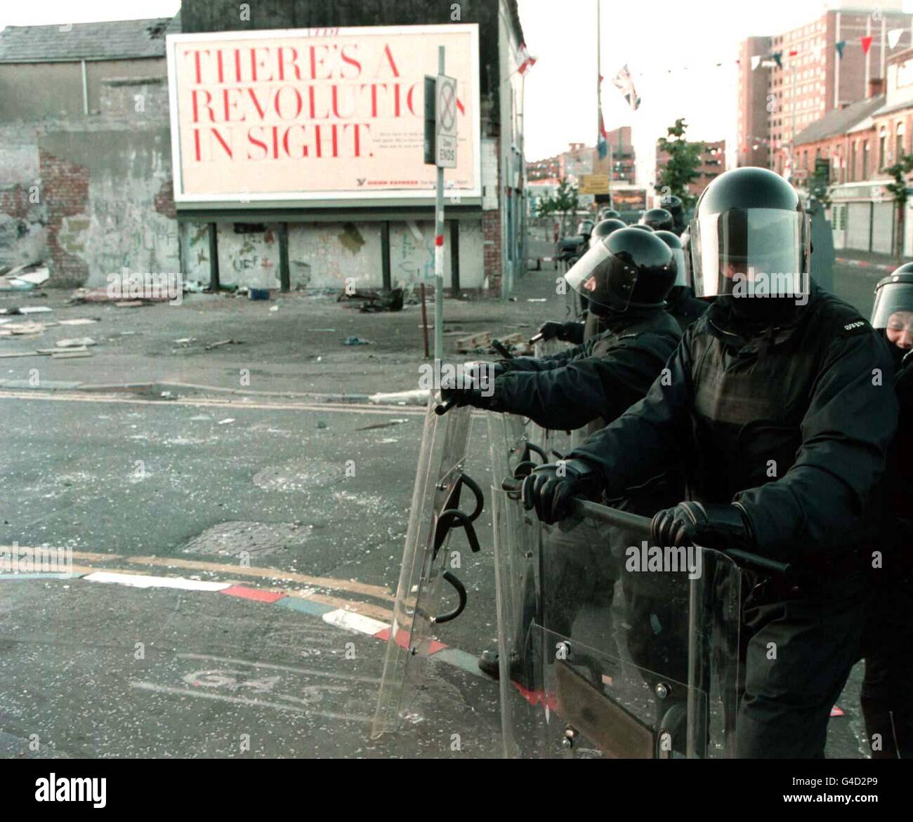 RUC officers on patrol in the Loyalist Sandy Row area of Belfast after ...