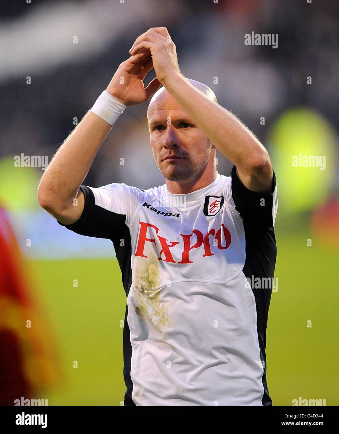 Fulham's Andrew Johnson celebrates victory after the final whistle ...