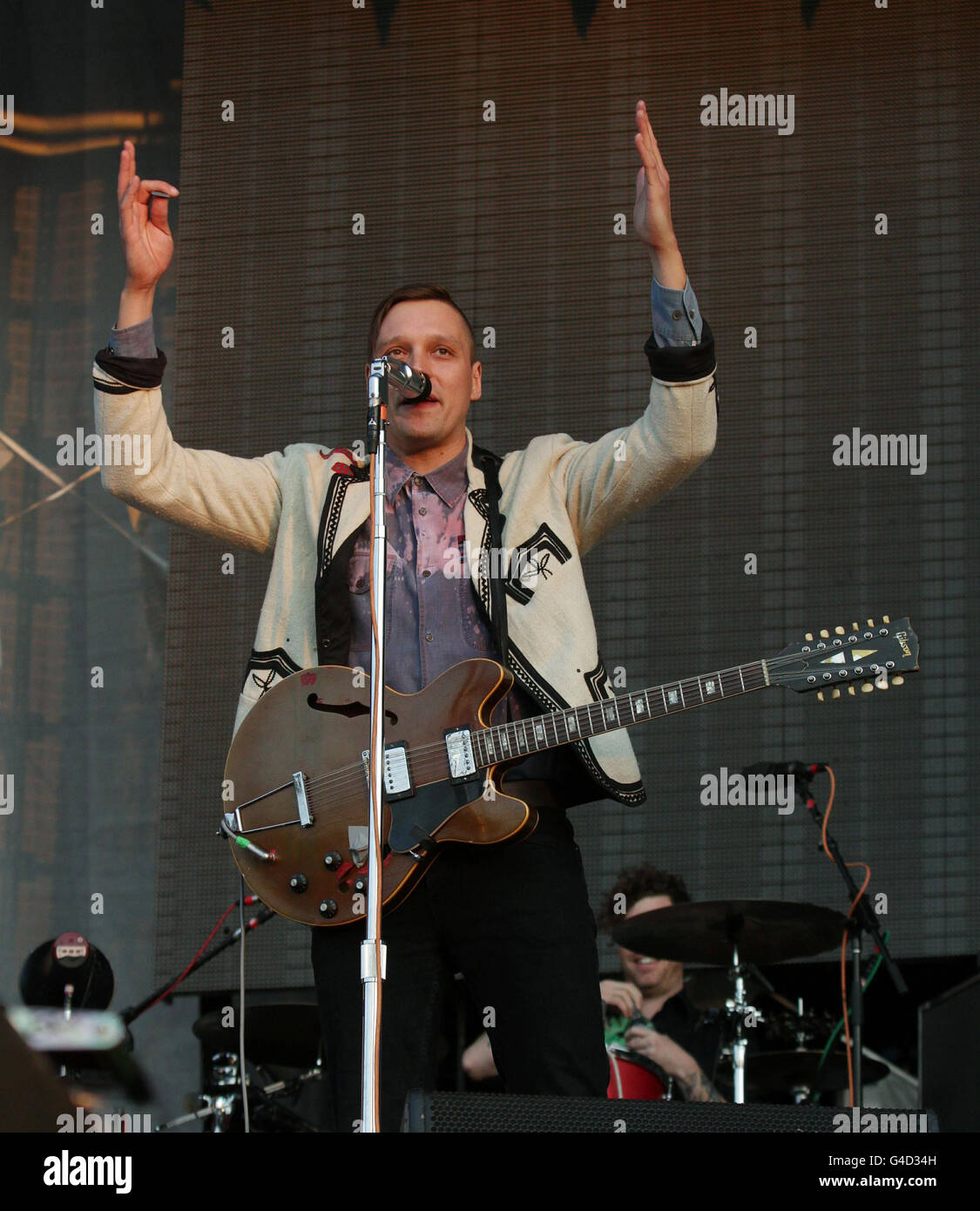 Win Butler of Arcade Fire performing at Hyde Park, in central London ...
