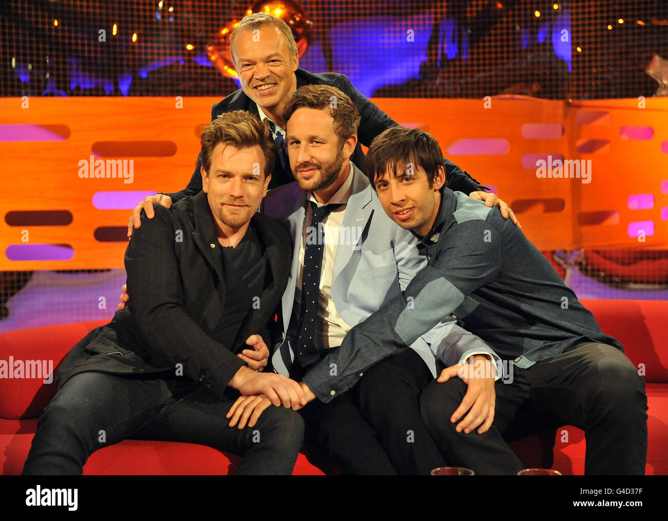 (left to right) Ewan McGregor, Chris O'Dowd and Elliot Gleave 'aka ...