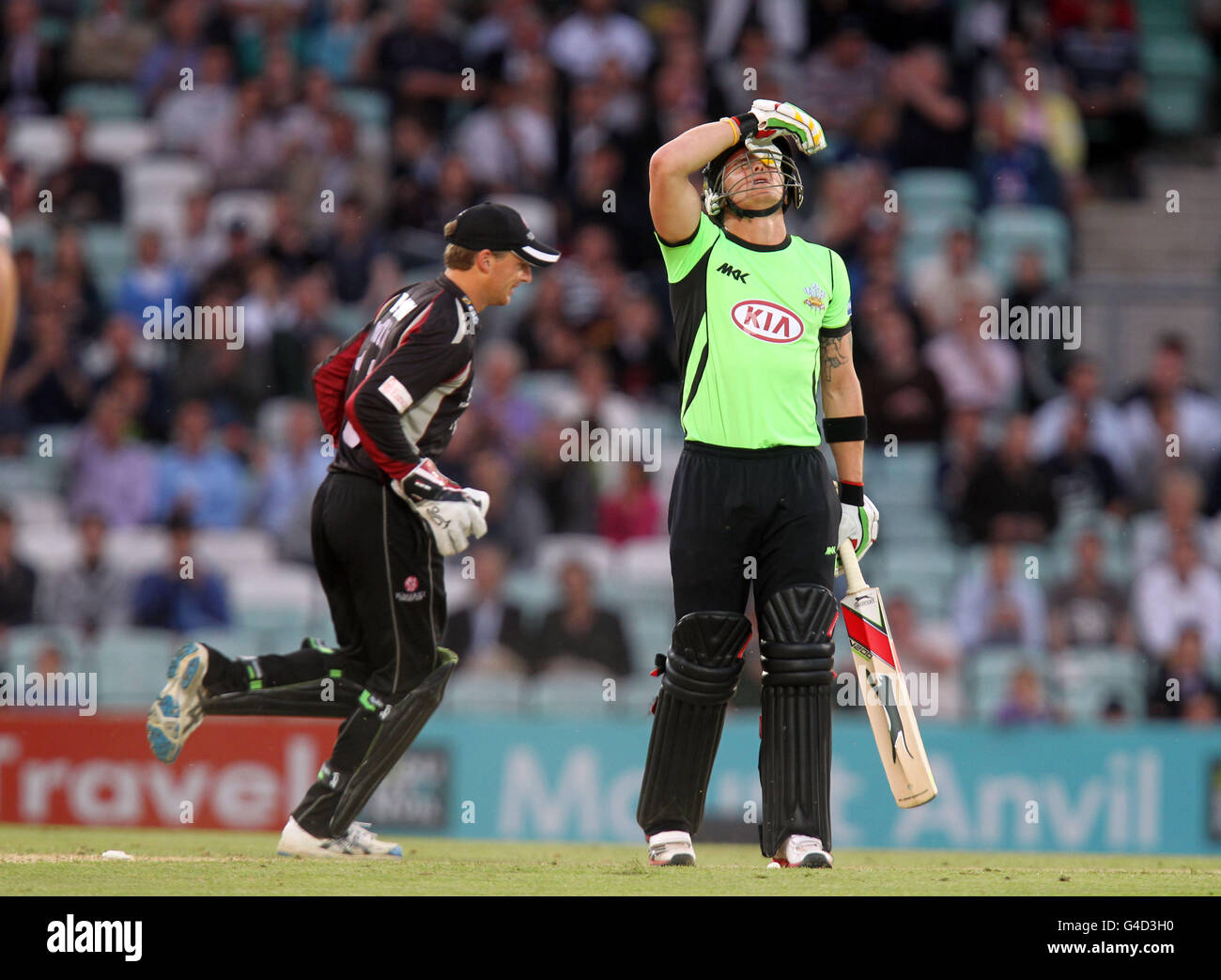 Jason Roy of Surrey leaves the crease after being stumped by Somerset ...