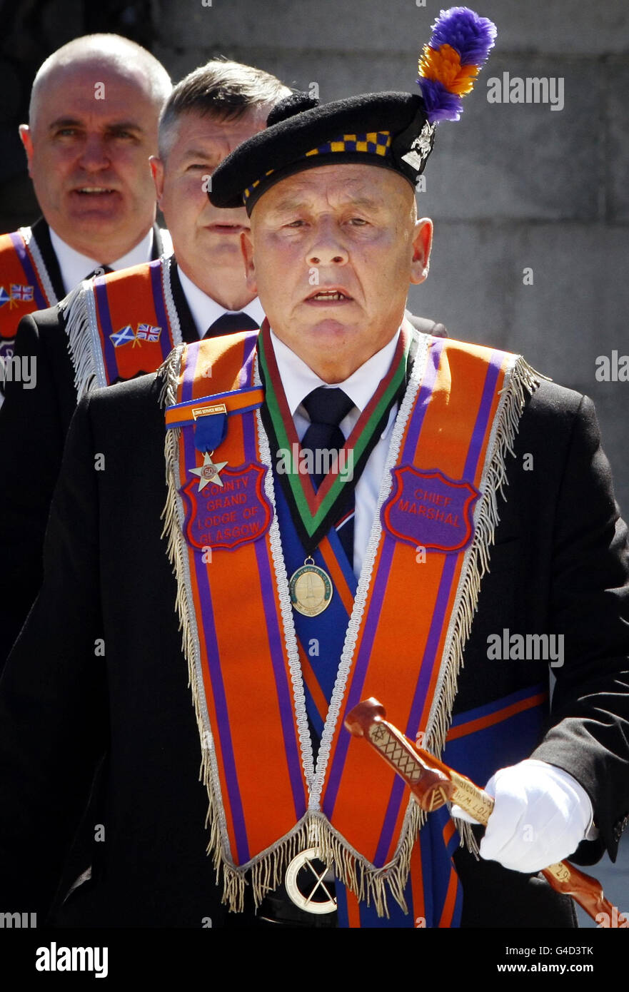 An Orange Order parade makes its way through Glasgow in Scotland Stock ...