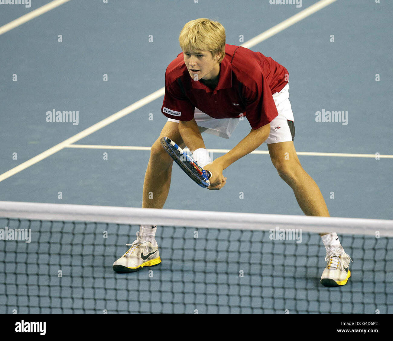 Luxembourg's Mike Vermeer in his doubles match with Laurent Bram as ...