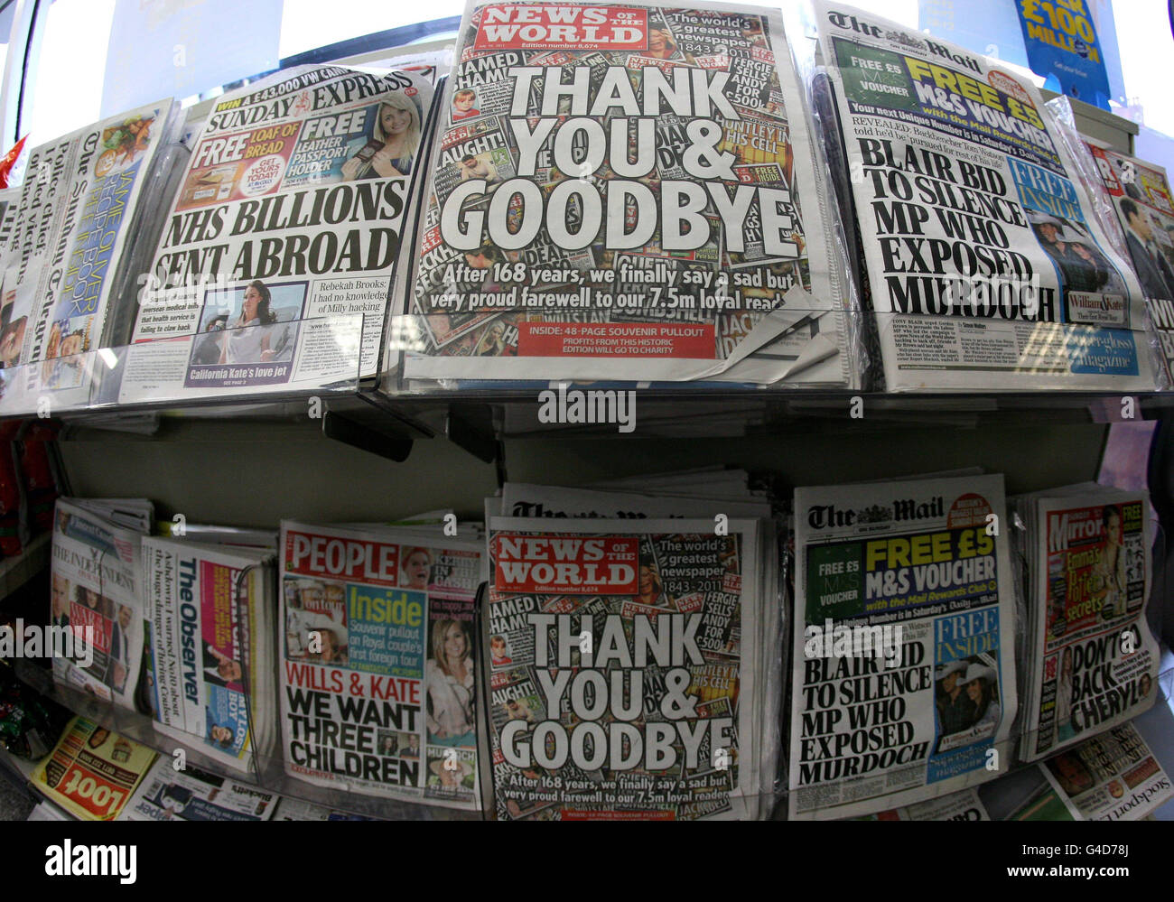 The final copy of the News of the World newspaper on sale in a shop in ...