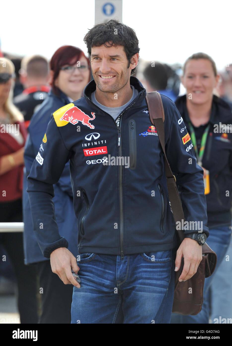 Red Bull's Mark Webber arrives before the Formula One Santander British ...