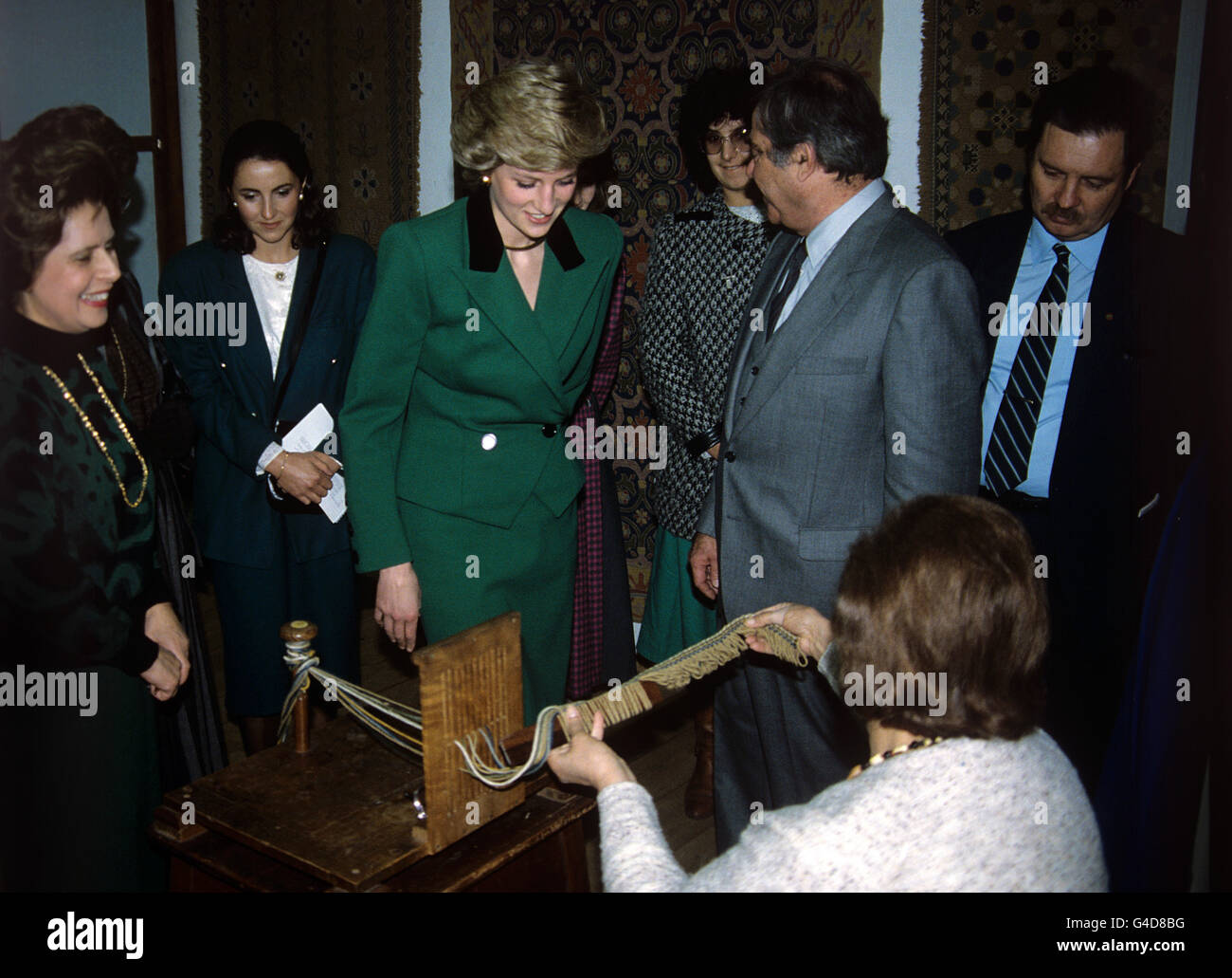 Diana, Princess of Wales visits a hand-weaving store in Lisbon during ...