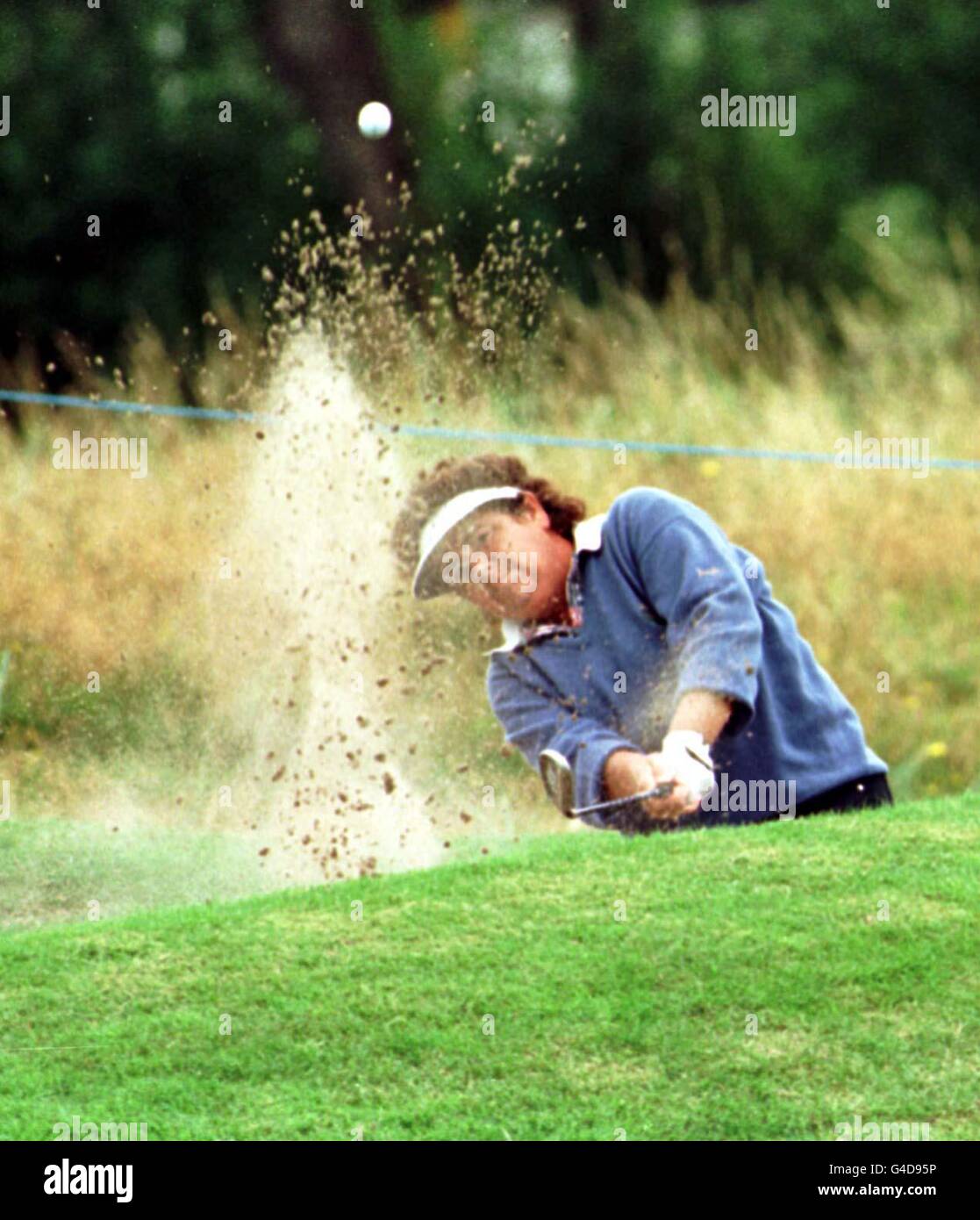 Scotland's Dale Reid plays out of a bunker on the 18th during the ...