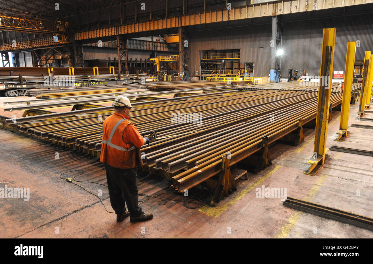 A general view of a worker inside the rail track production section at ...