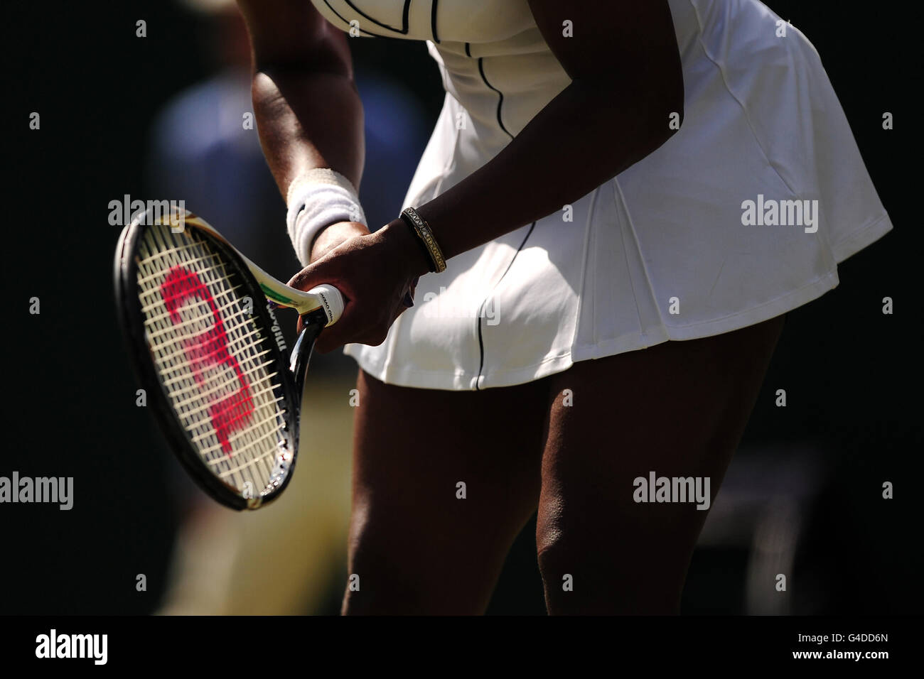Close up view of USA's Serena Williams' racket as she prepares to ...