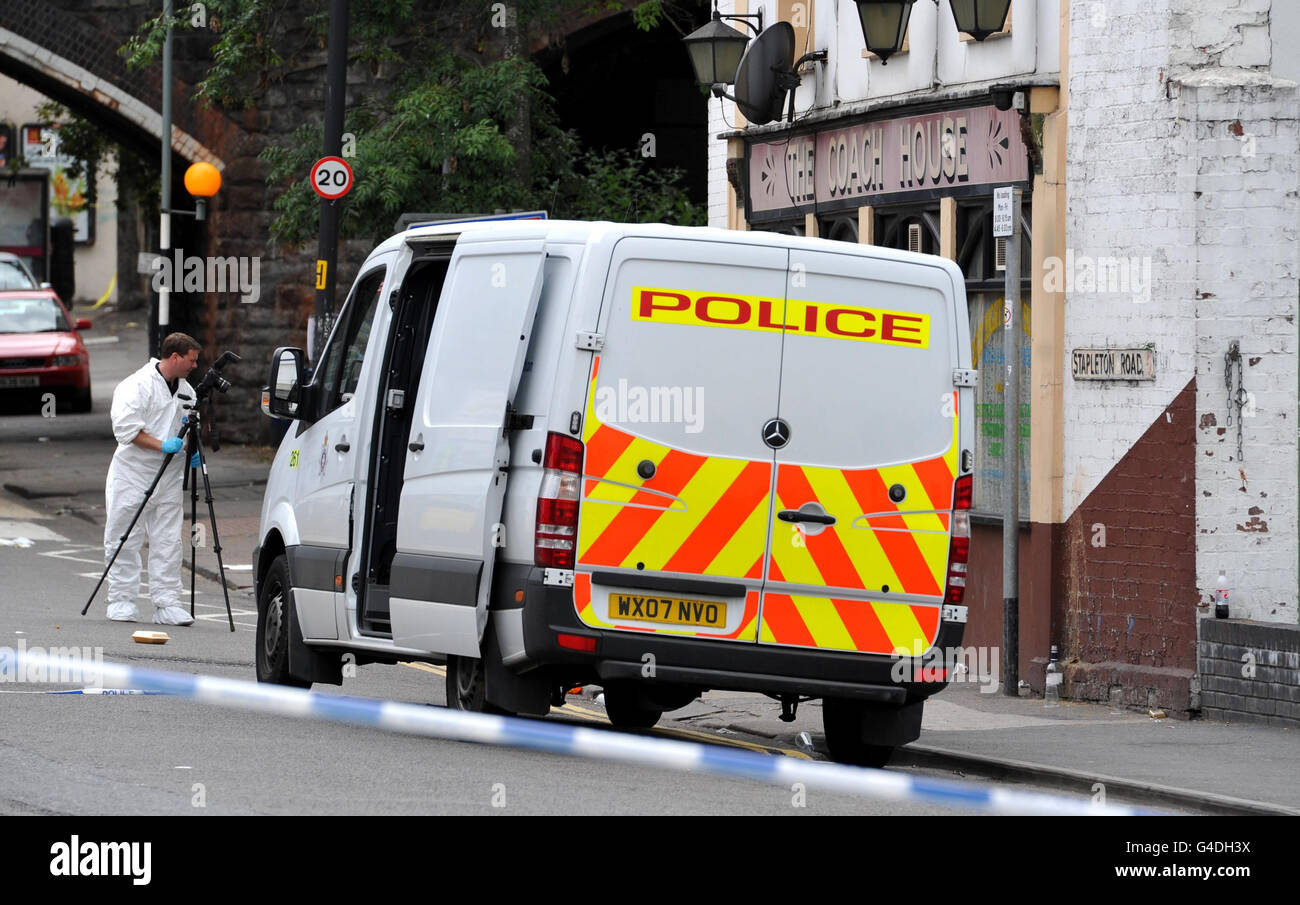A police CSI officer at the scene on Stapleton Road in Easton, Bristol ...