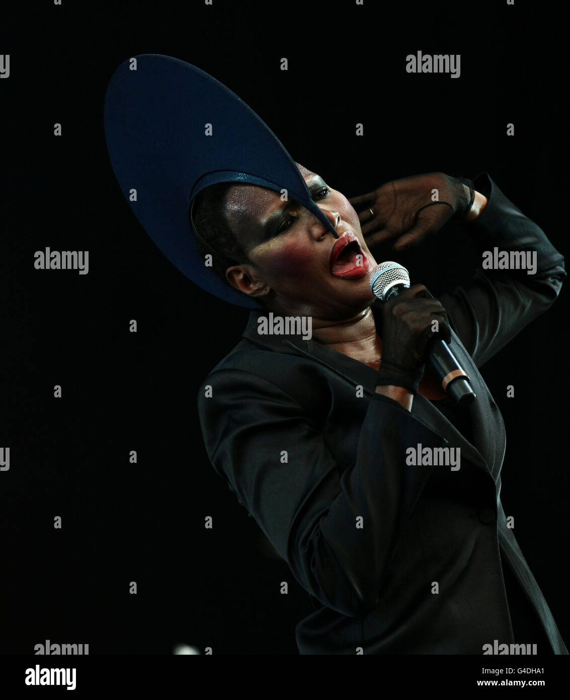 Grace Jones performing on the Main Stage at the Wireless Festival in ...