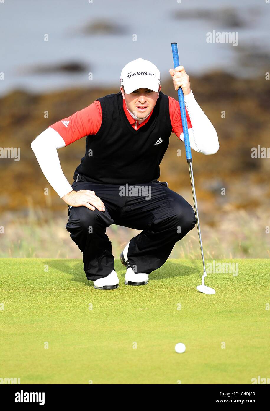 Scotland's Martin Laird lines up a putt during Day One of the Barclays ...