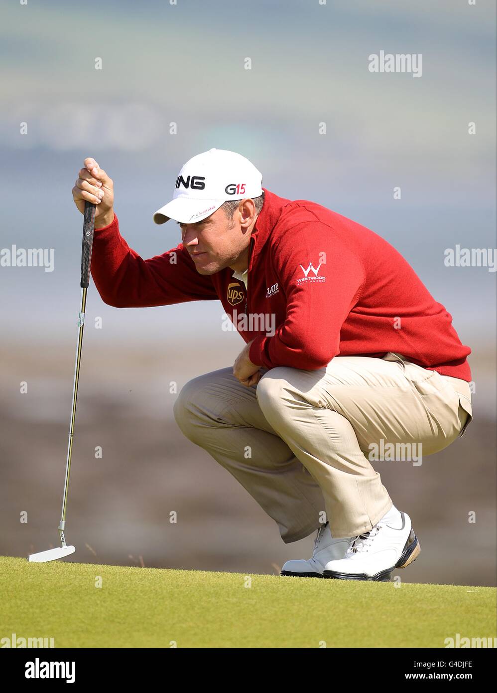 England's Lee Westwood lines up a putt during Day One of the Barclays ...