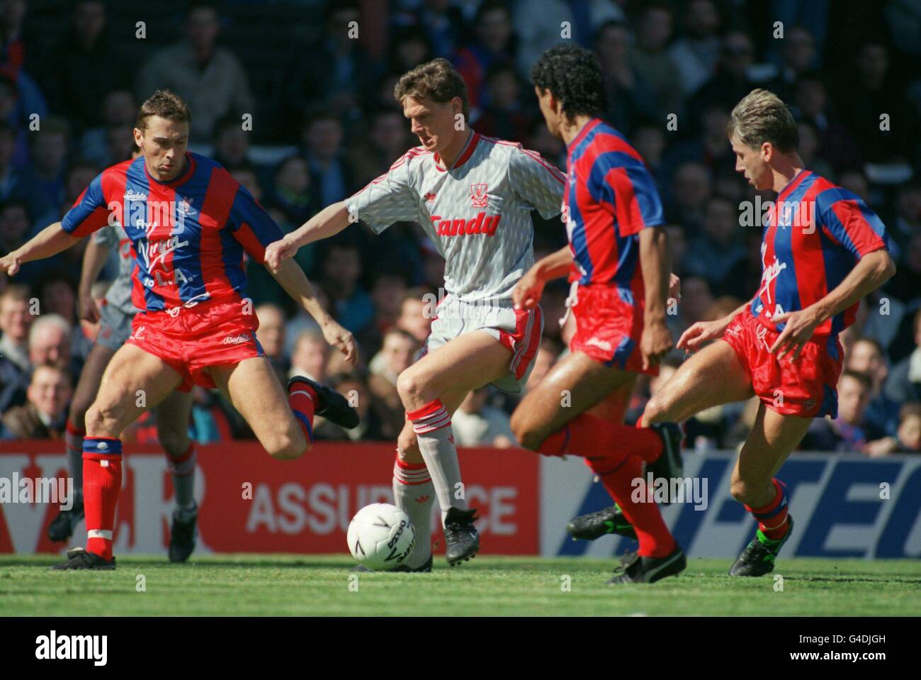 LIVERPOOL v CRYSTAL PALACE. POOL'S GARY GILLESPIE IS SURROUNDED BY ...