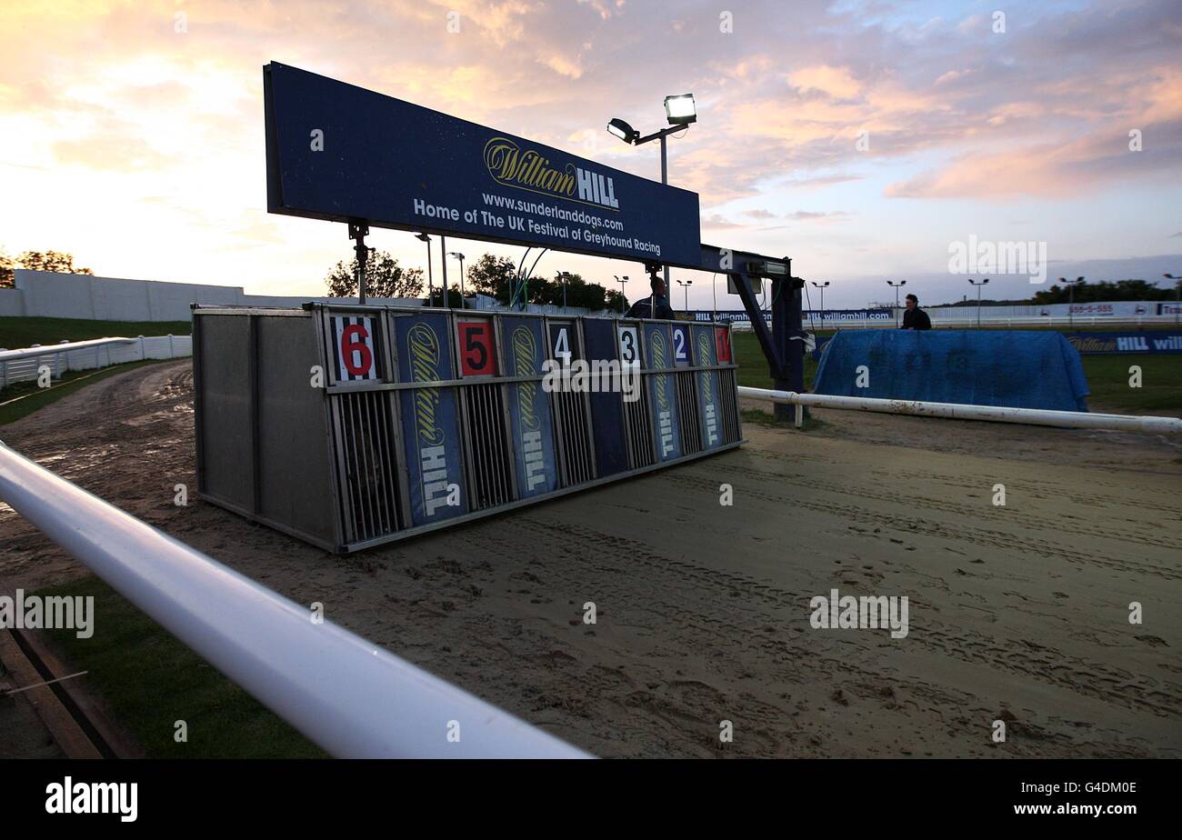 General View of the starting traps at Sunderland Greyhound Stadium ...