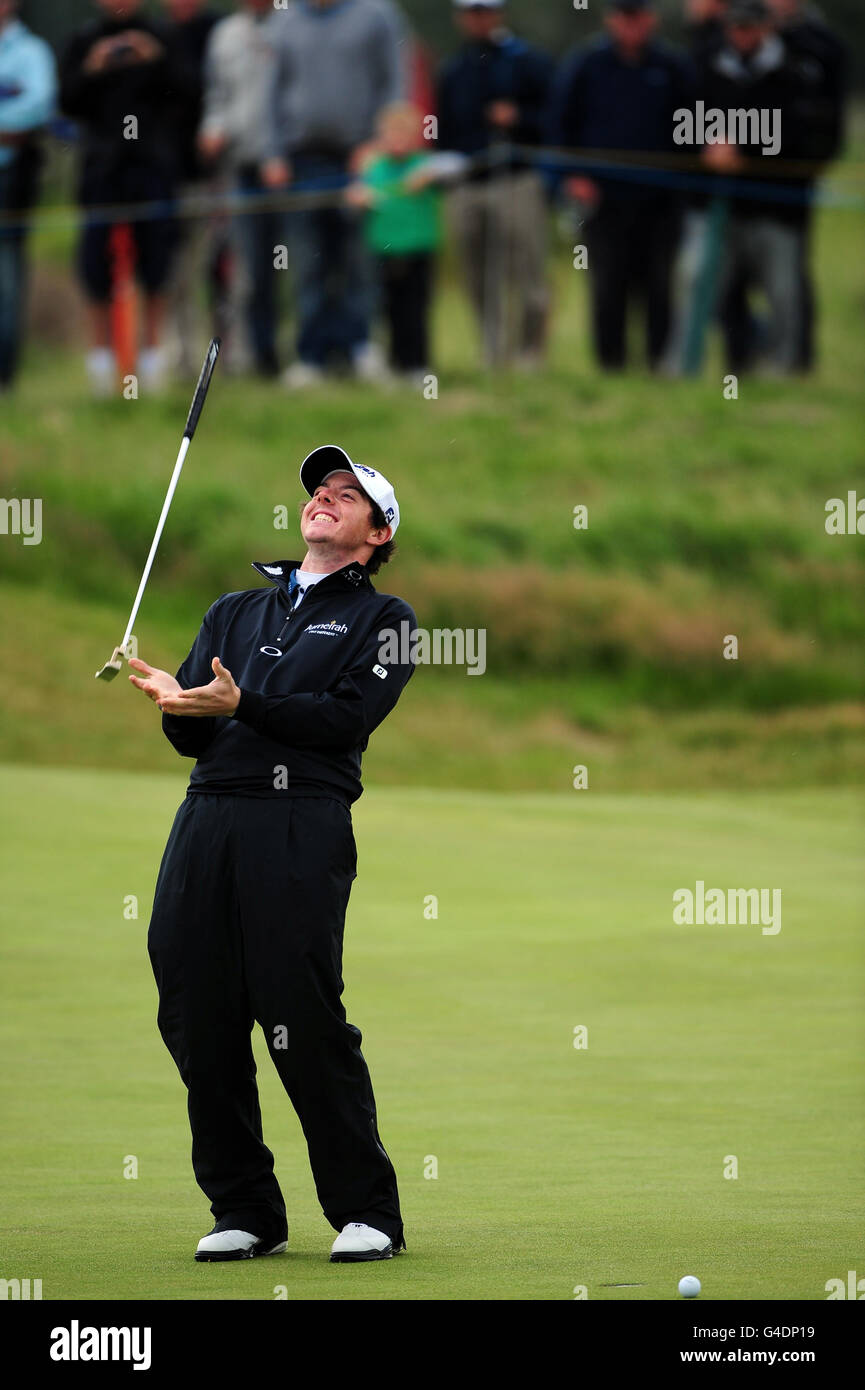 Northern Ireland's Rory McIlroy throws his putter in the air after ...