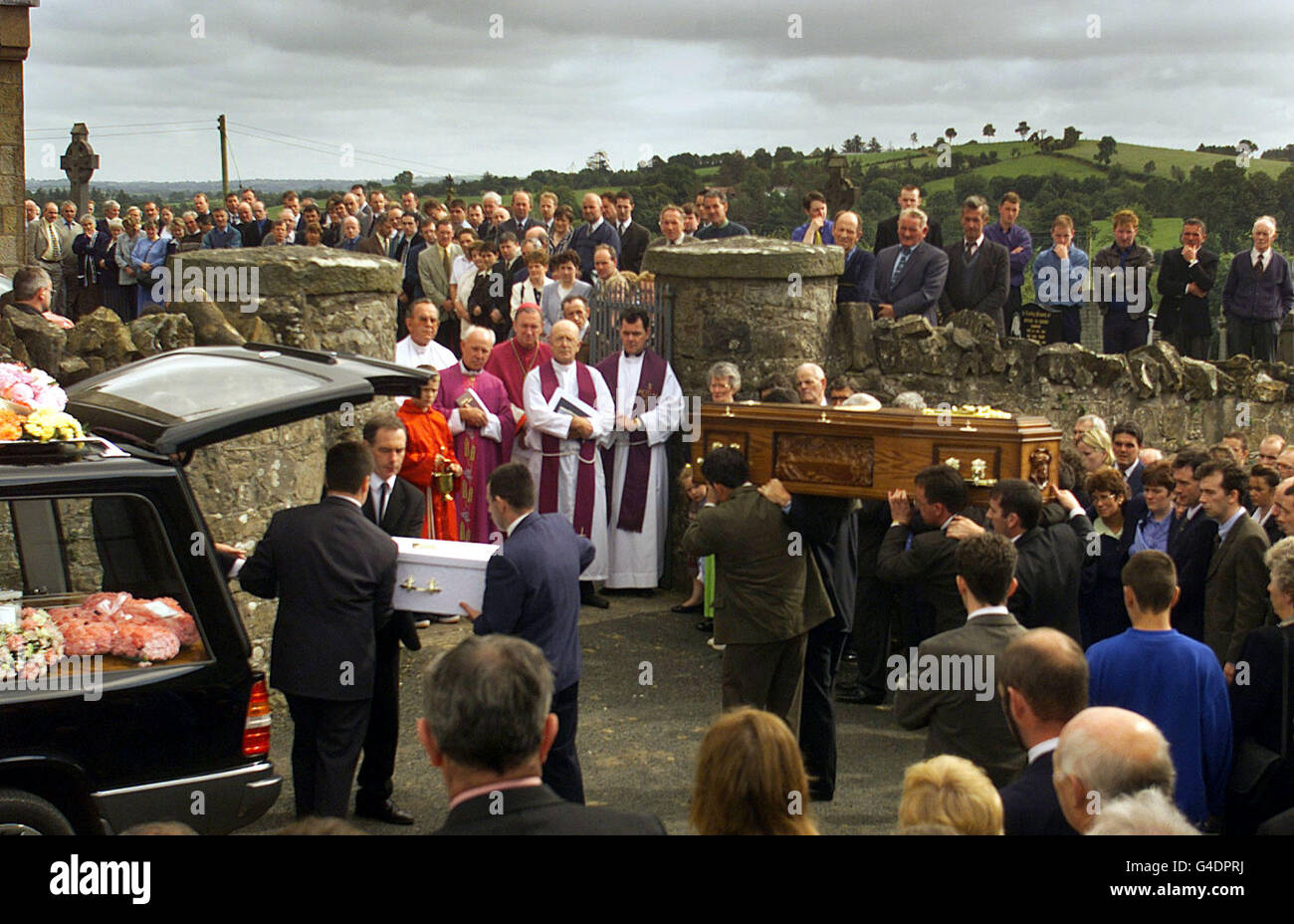 The coffins of Avril Monaghan and her 18 month-old daughter Moira (L ...