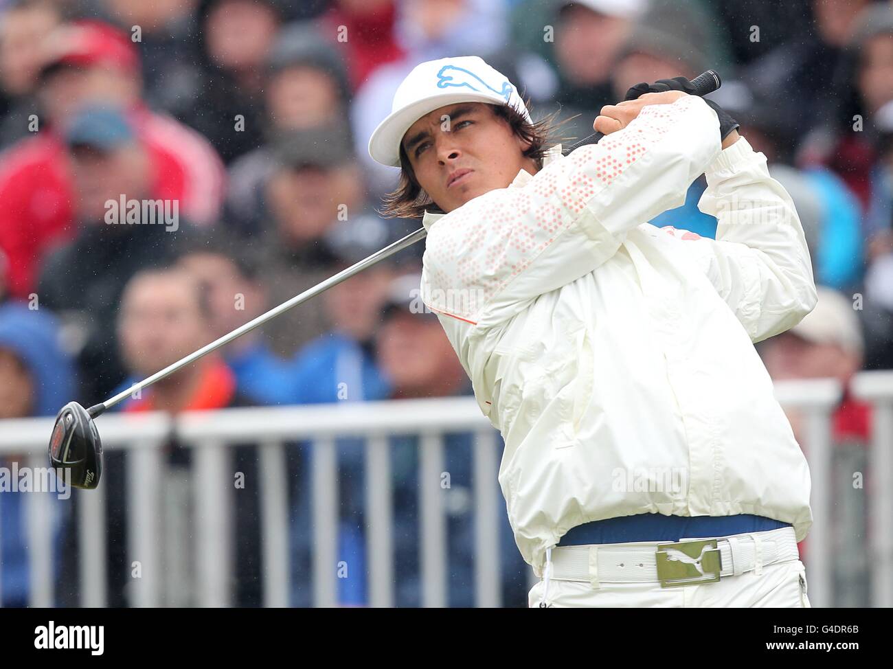 USA's Rickie Fowler tees off on the first hole during round three of ...