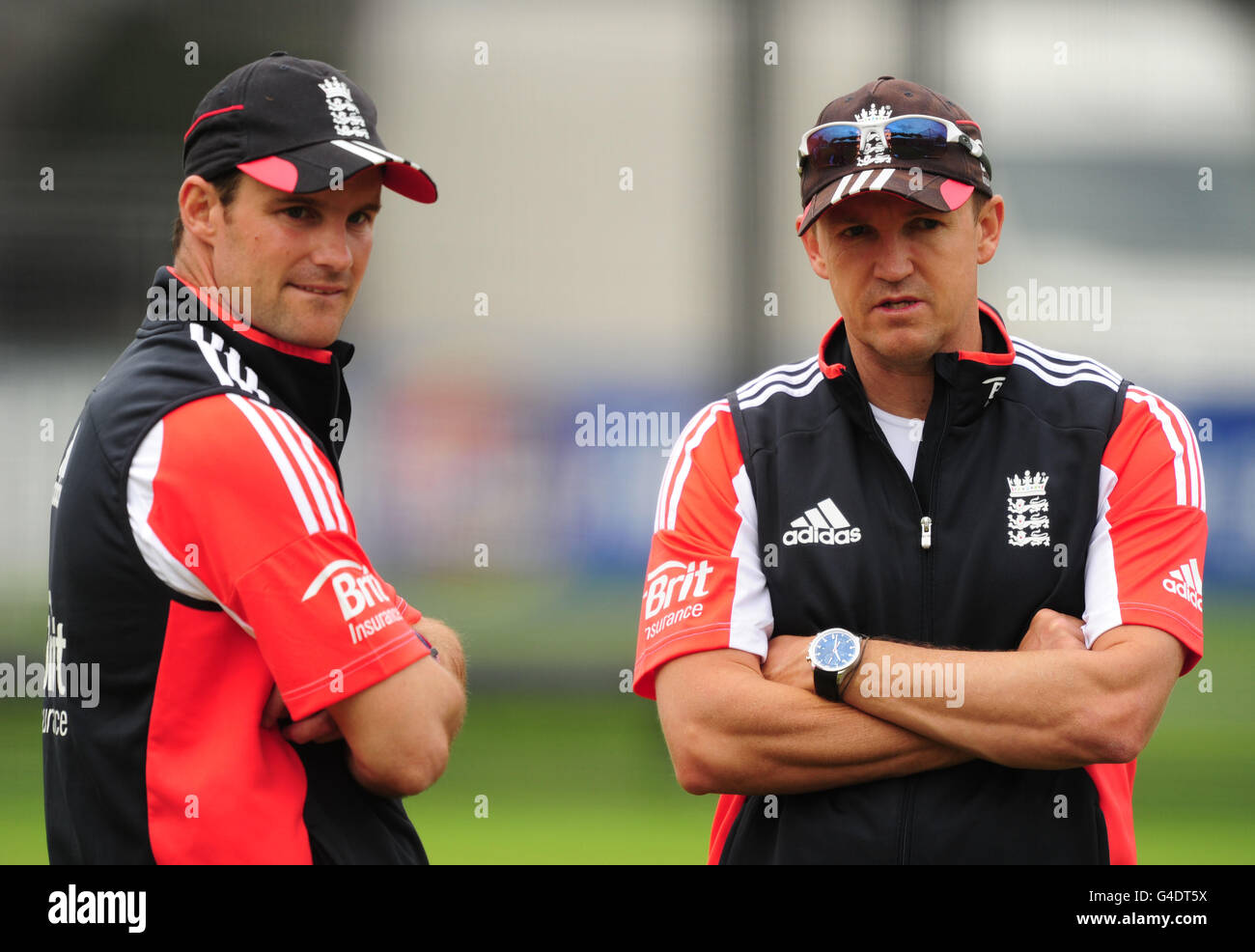 England's Captain Andrew Strauss and Coach Andy Flower during nets ...