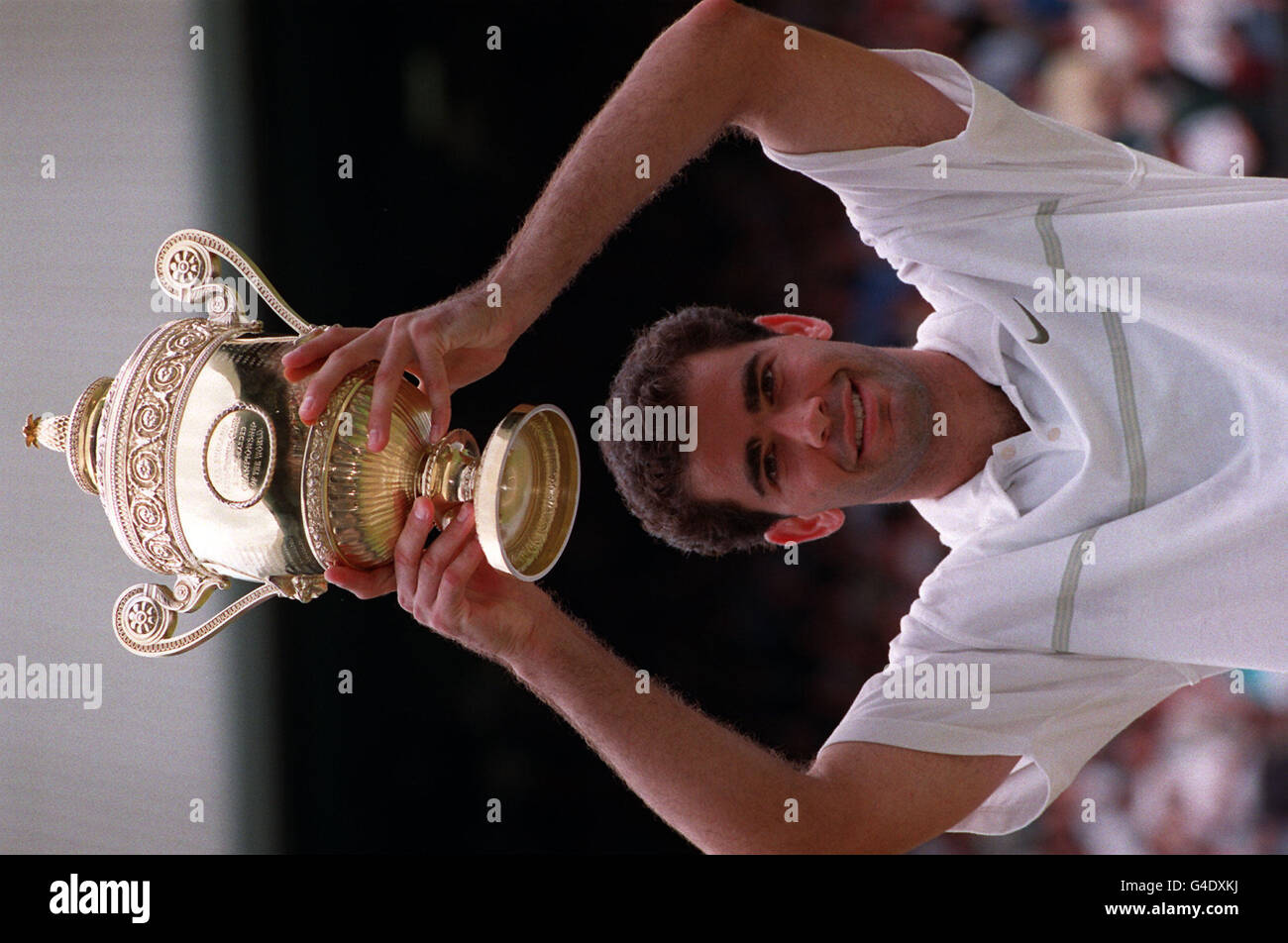 Pete Sampras celebrates winning the Men's Final at Wimbledon, today ...