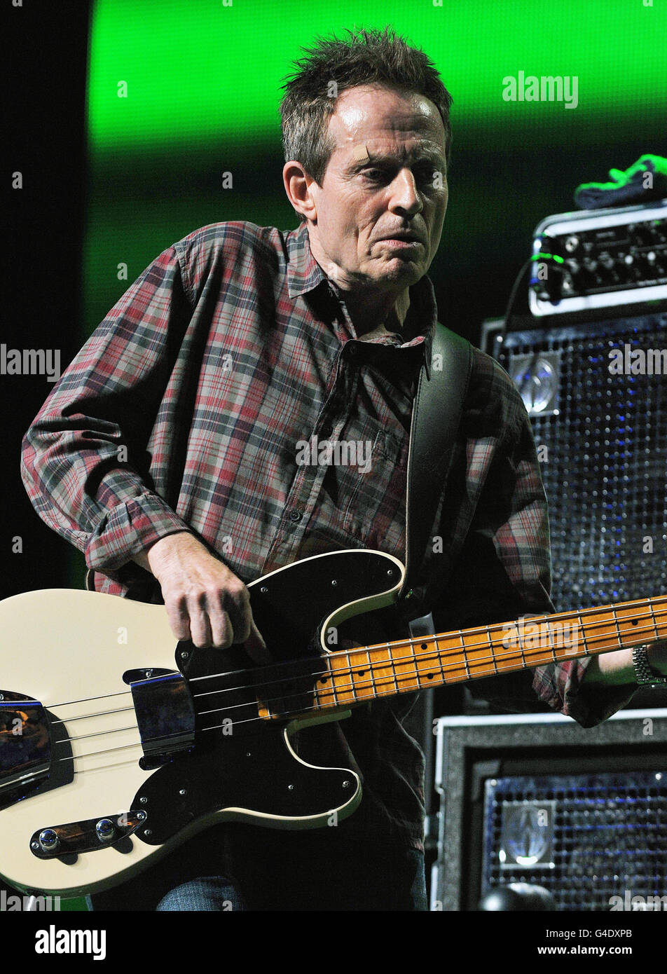 Led Zeppelin's bassist John Paul Jones , performs on stage as a guest ...