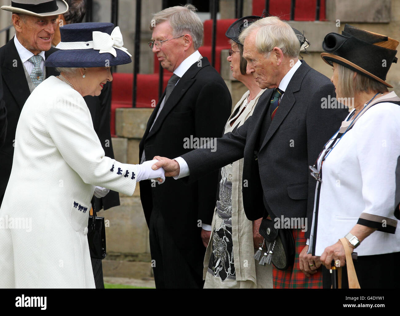 Queen Elizabeth II speaking with former presiding officer at the ...