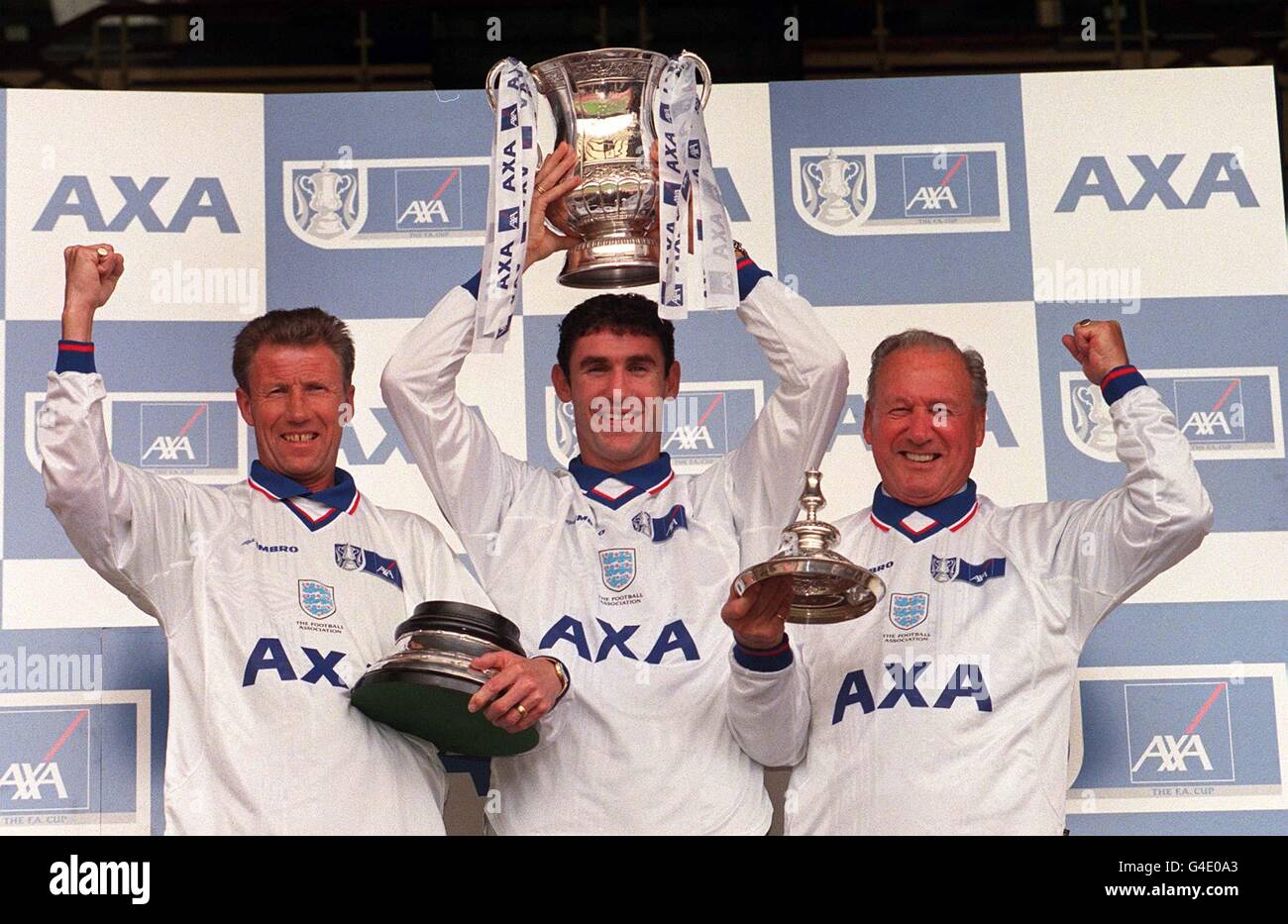 Colin Bell (left) Martin Keown and Nat Lofthouse (right) during a ...