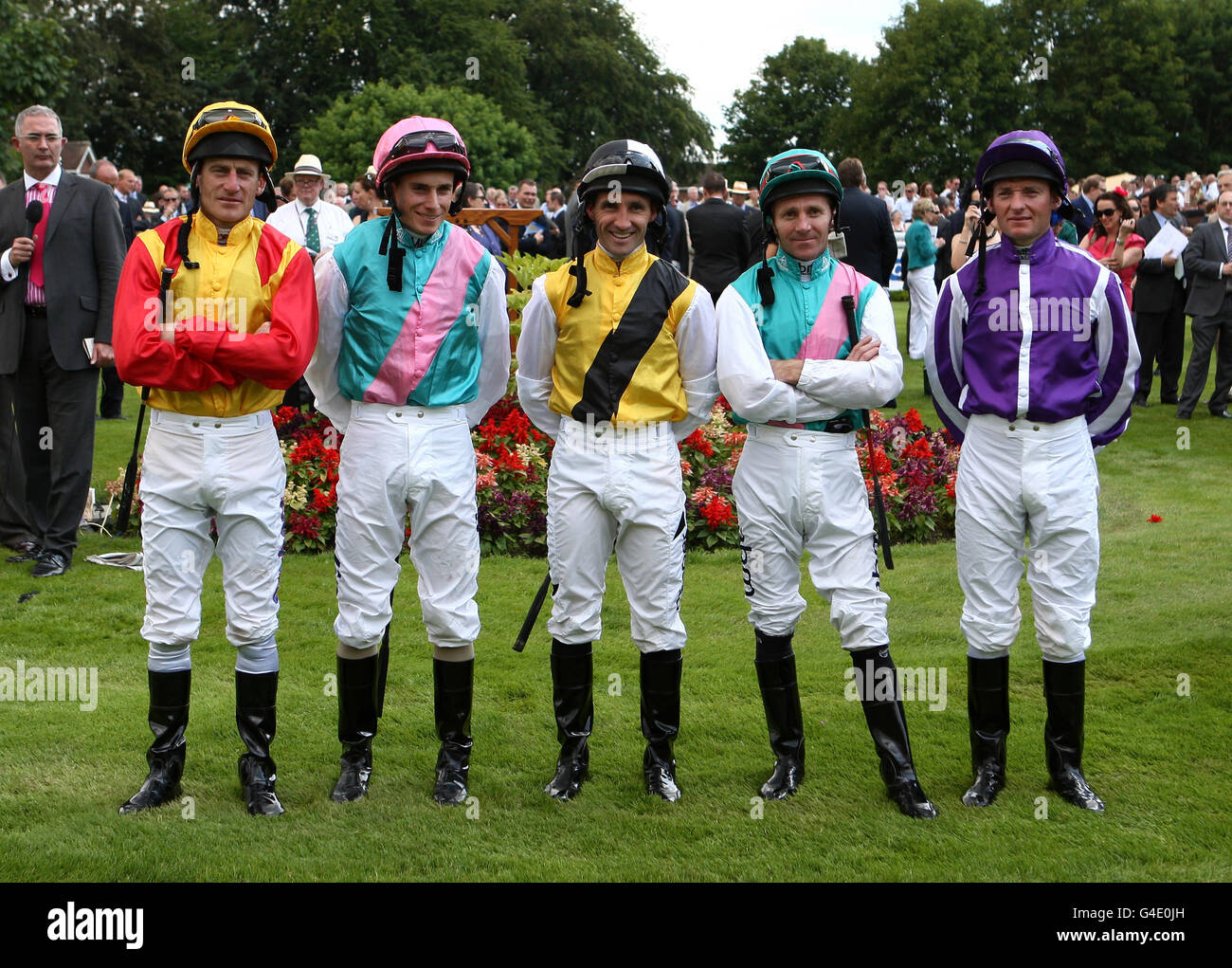 Jockeys Johnny Murtagh (left), Ryan Moore, Neil Callan (centre), Jimmy ...