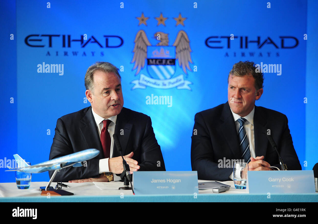 Soccer - Manchester City Press Conference - Etihad Stadium Stock Photo ...
