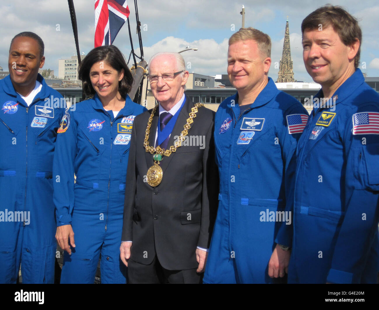 City Lord Provost John Letford (centre) welcomes space shuttle ...
