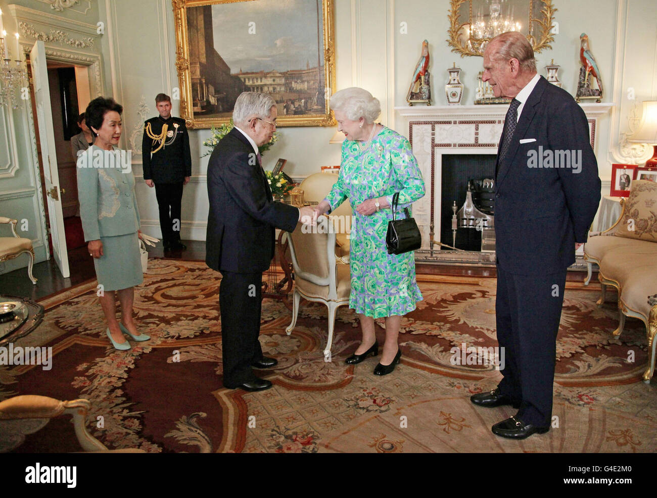 Britain's Queen Elizabeth II and the Duke of Edinburgh greet Prince and ...